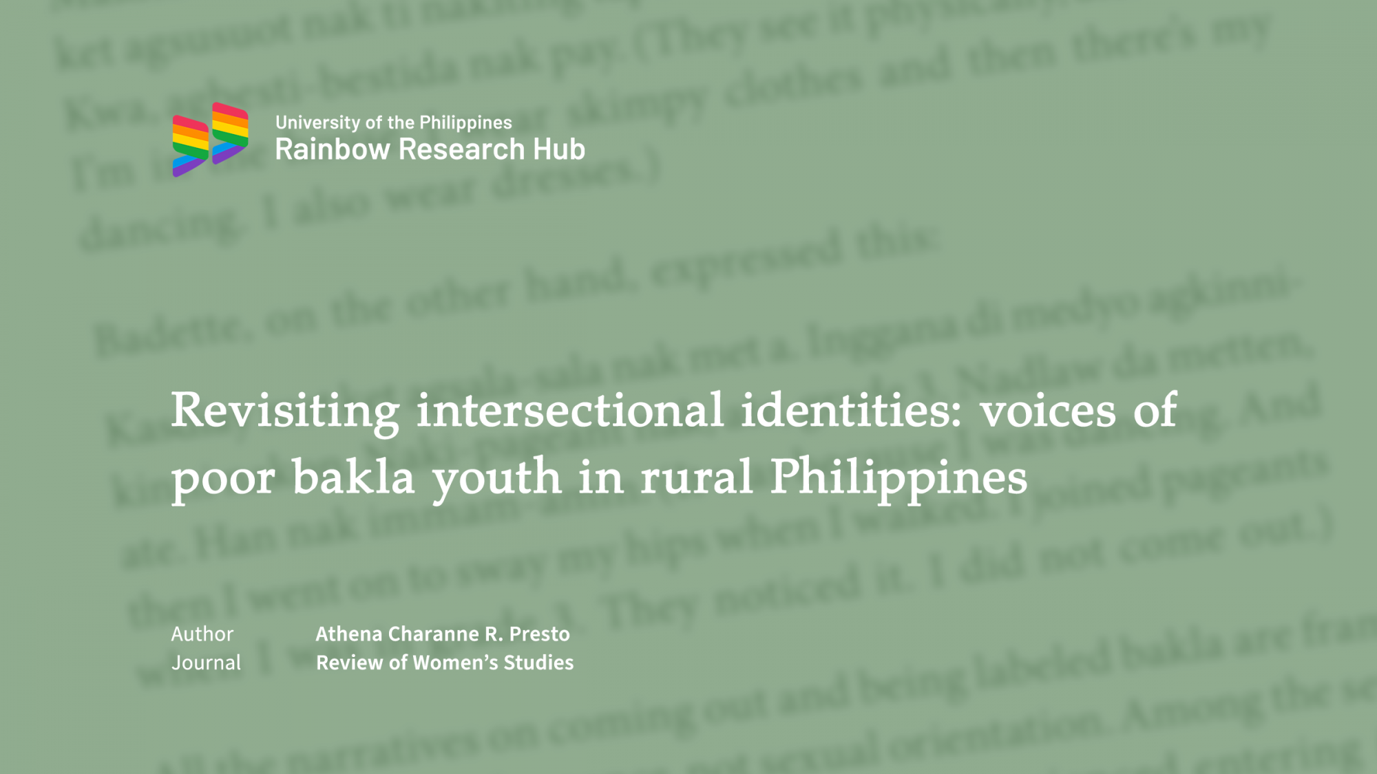 Revisiting Intersectional Identities: Voices of Poor Bakla Youth in ...